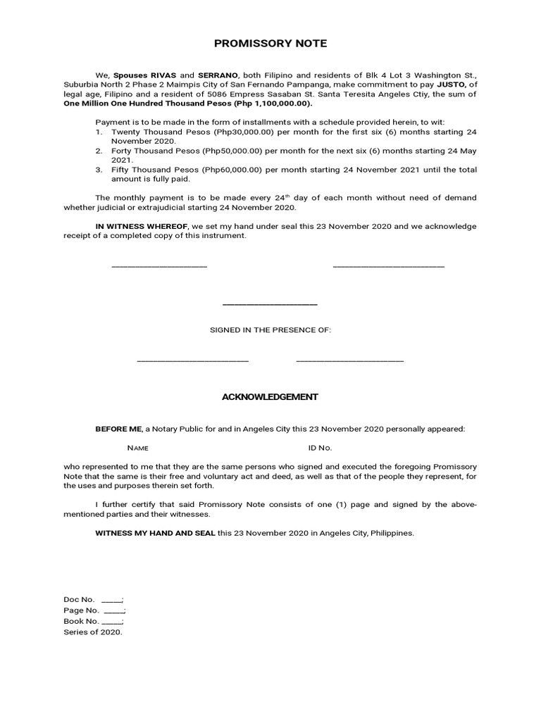 PROMISSORY NOTE - Installment | PDF