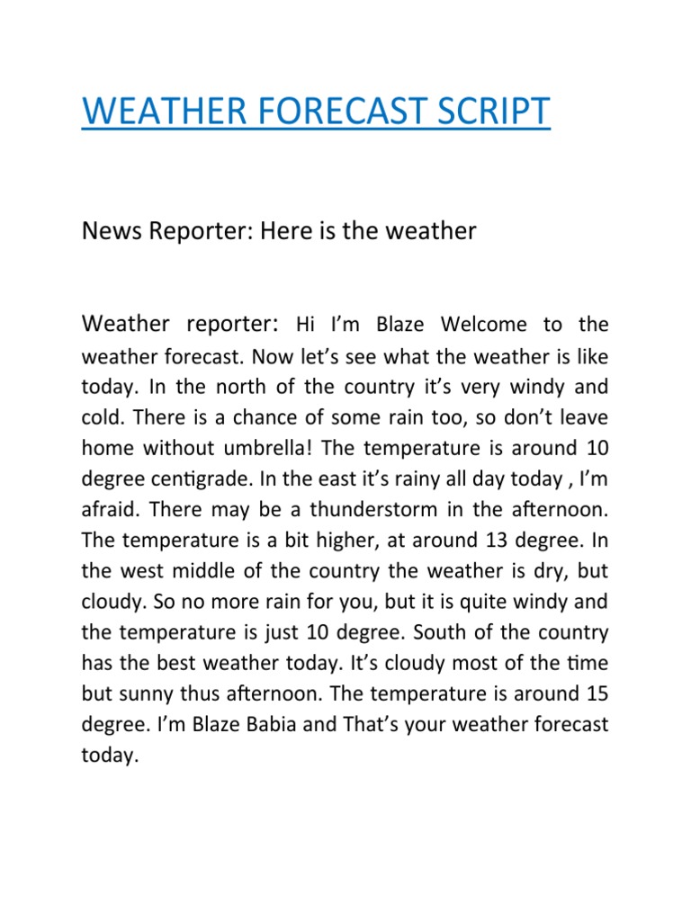 Weather Forecast Script: News Reporter: Here Is The Weather | PDF ...