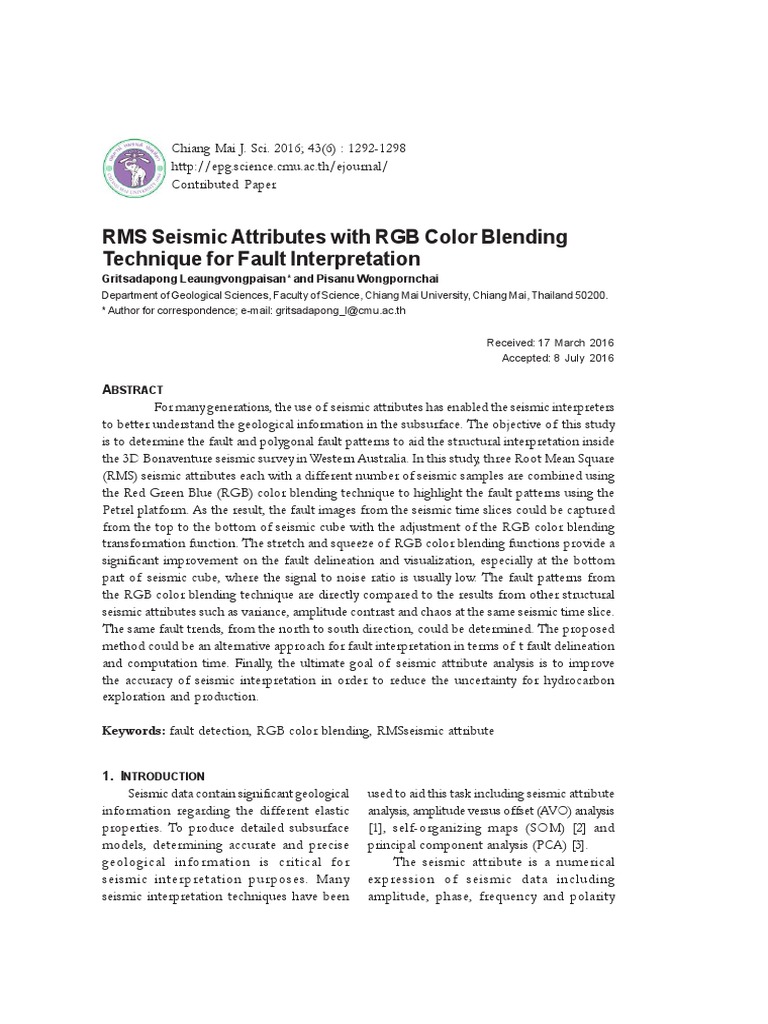 RMS Seismic Attributes With RGB Color Blending Technique For Fault ...
