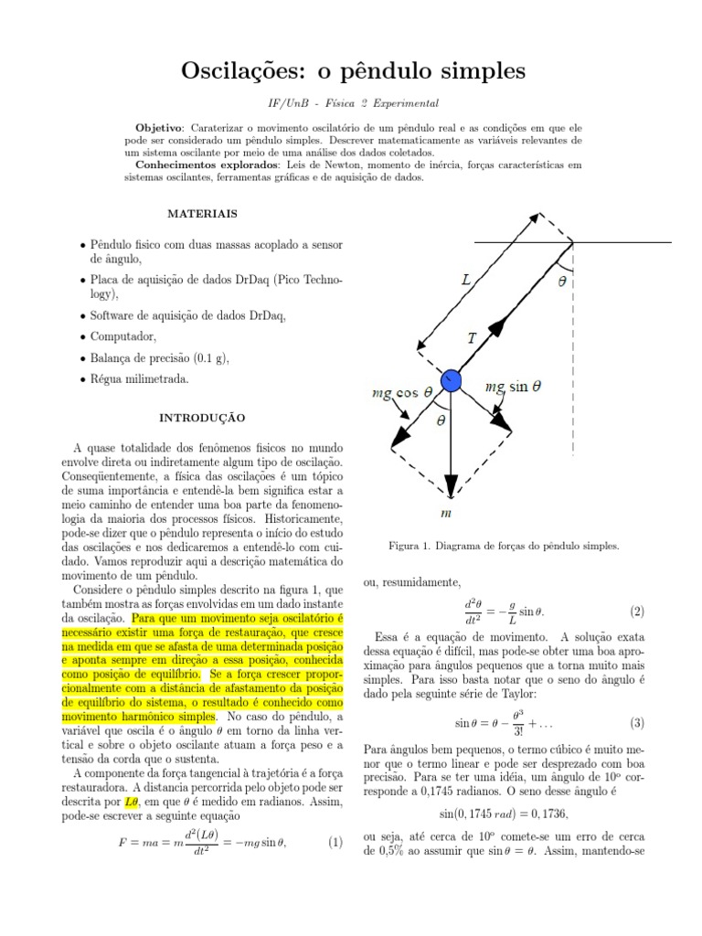 4 - Roteiro Pendulo Simples | PDF | Pêndulo | Ângulo
