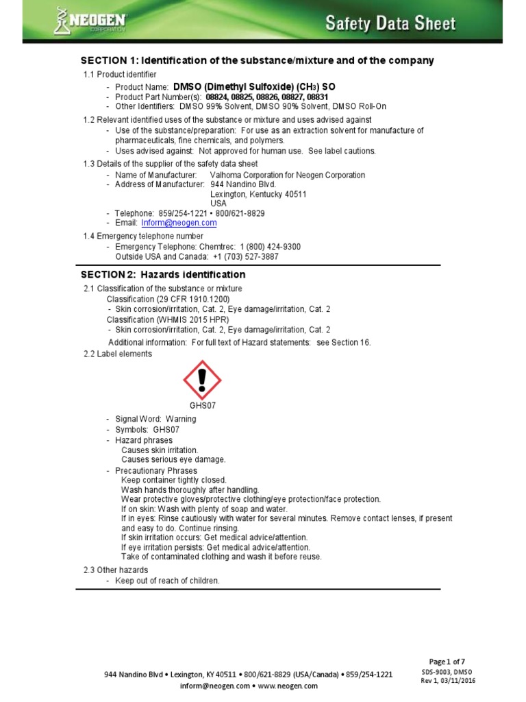 DMSO Hoja de Seguridad | PDF