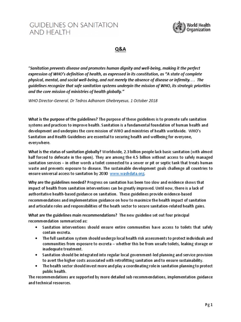 Sanitation Guidelines Q and A 181022 | PDF | Sanitation | World Health ...