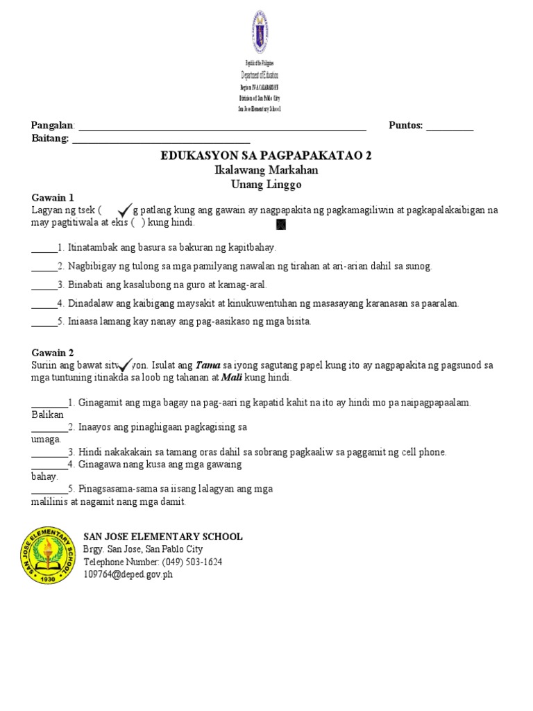 ESP-ACTIVITY-SHEET - Q2-Week 1 | PDF