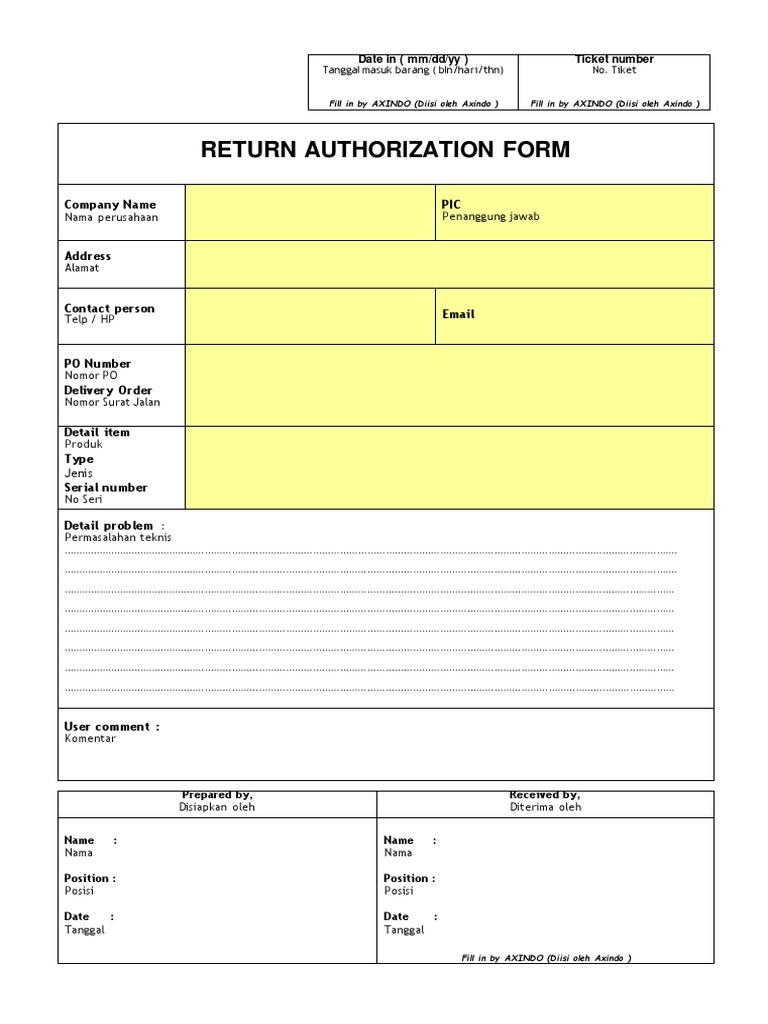 Return Authorization Form | PDF | Bisnis