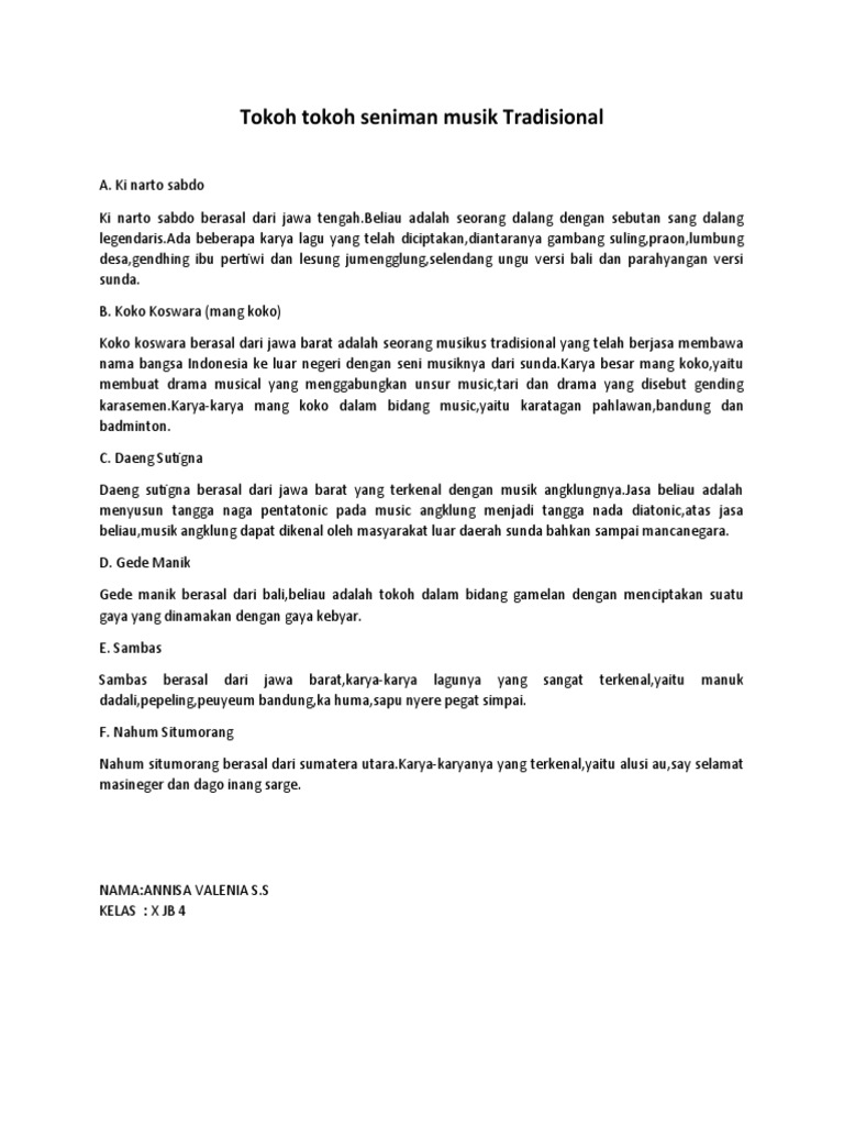 Tokoh Tokoh Seniman Musik Tradisional - ANNISA VALENIA | PDF