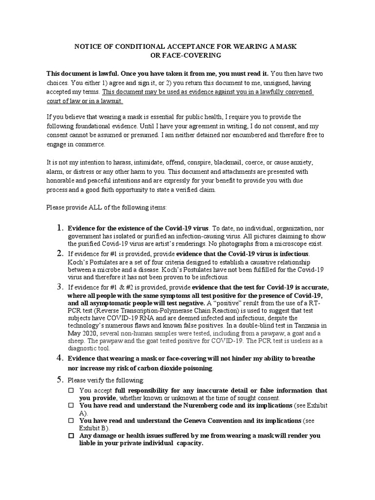 Notice of Conditional Acceptance For Wearing A Mask v3 | PDF | Experiment | Informed Consent