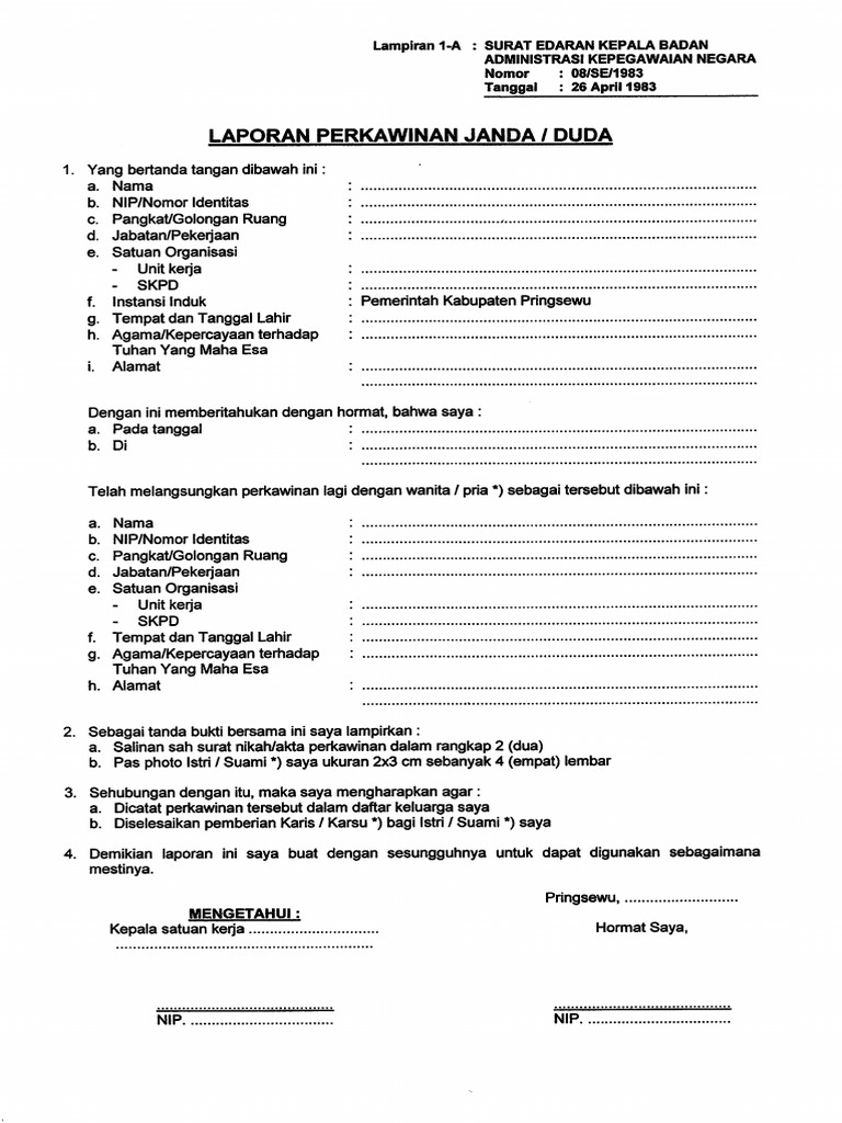 Form Laporan Perkawinan Janda Duda | PDF