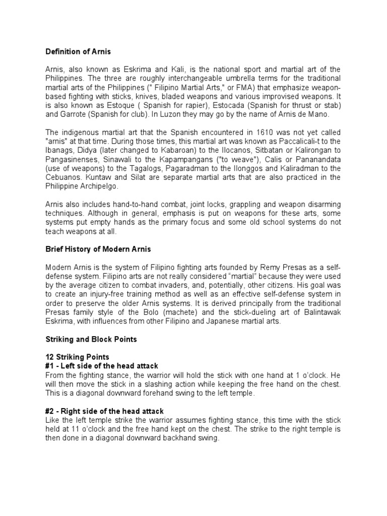 Definition of Arnis | PDF | Individual Sports | Combat