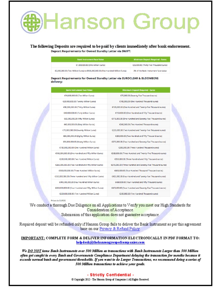 The Following Deposits Are Required To Be Paid by Clients Immediately ...