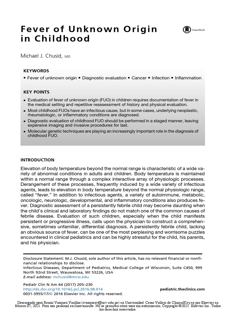Feverofunknownorigin Inchildhood: Michael J. Chusid | PDF | Fever ...