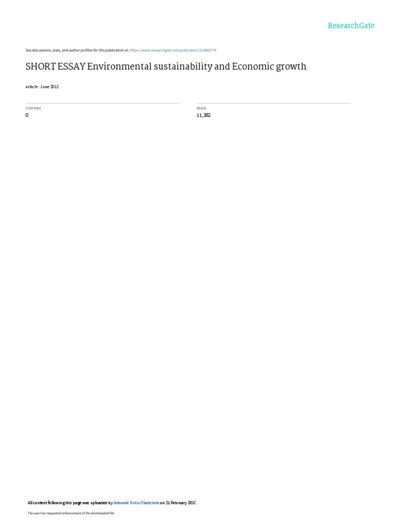 SHORT ESSAY Environmental Sustainability and Economic Growth | PDF ...
