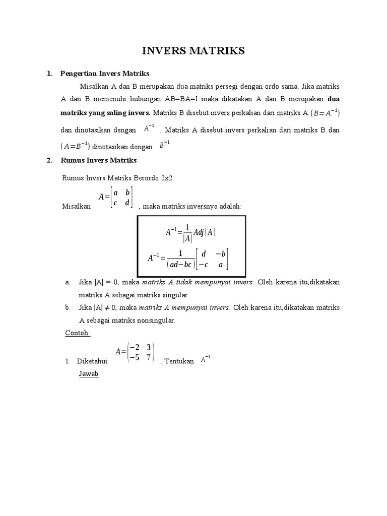 Materi Invers Matriks | PDF