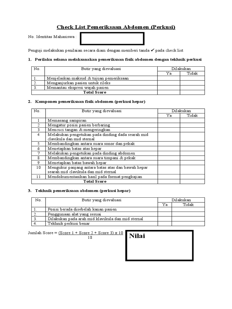 Contoh Format Ceklist SOP Ujian OSCE Keperawatan | PDF