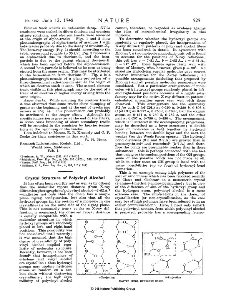 Crystal Structure of PVA | PDF