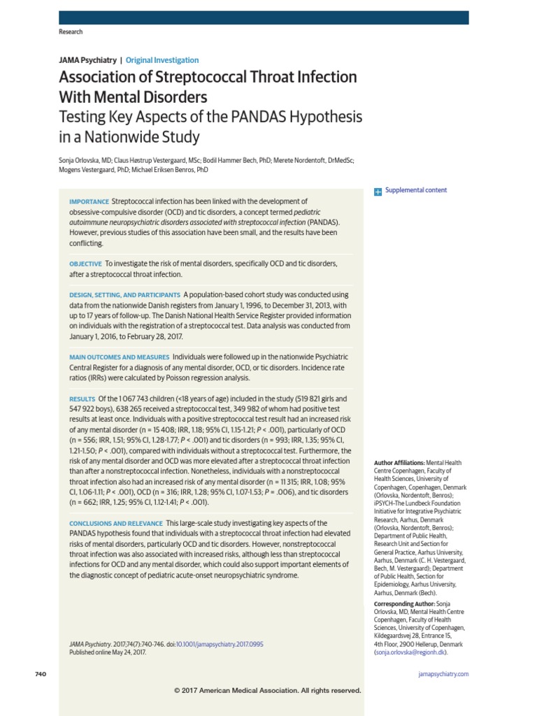 Association of Streptococcal Throat Infection With Mental Disorders ...