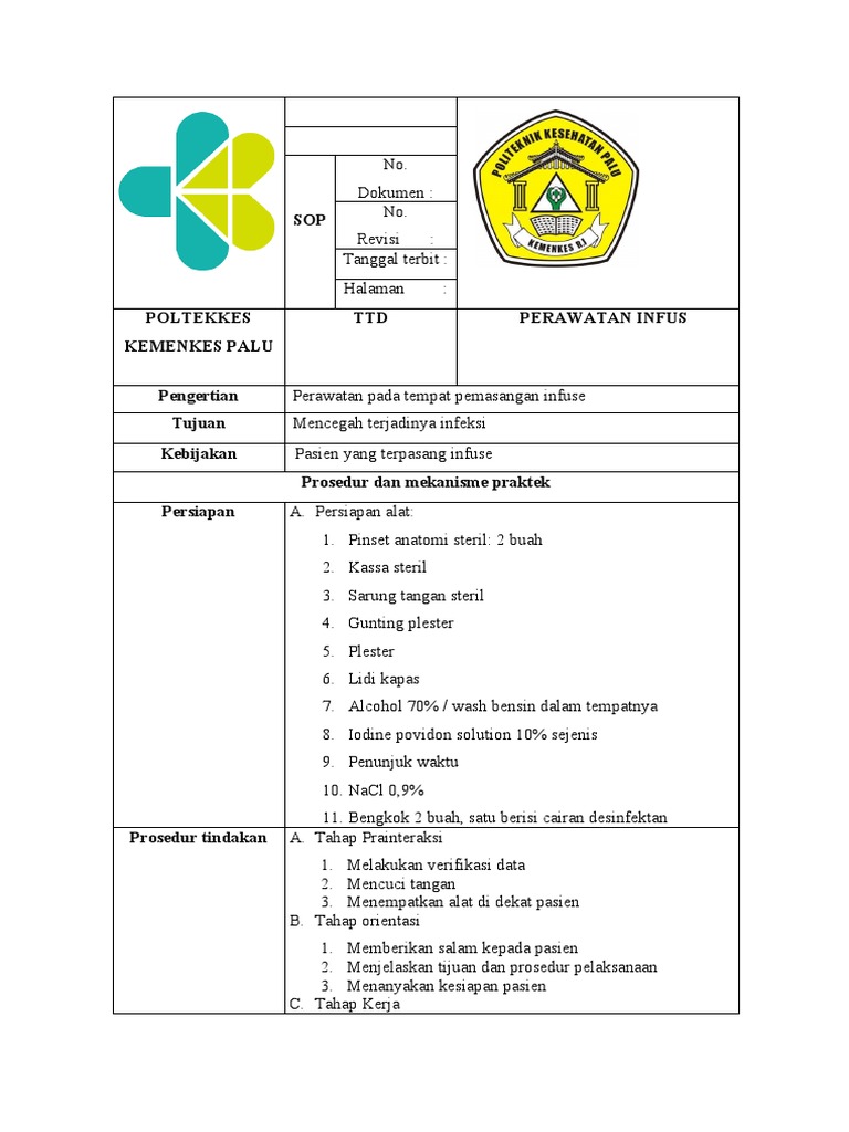 SOP Perawatan dan Pemasangan Infus | PDF