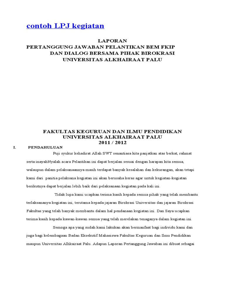 Contoh LPJ Kegiatan | PDF