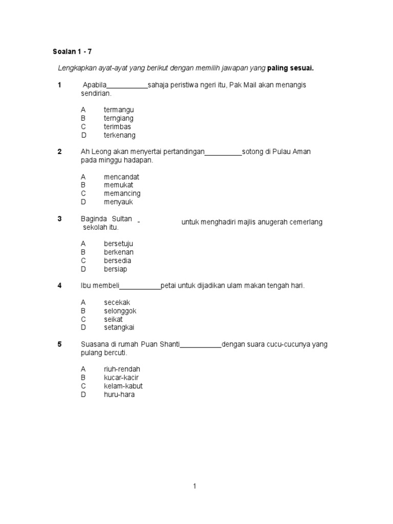 Latihan Objektif BM | PDF