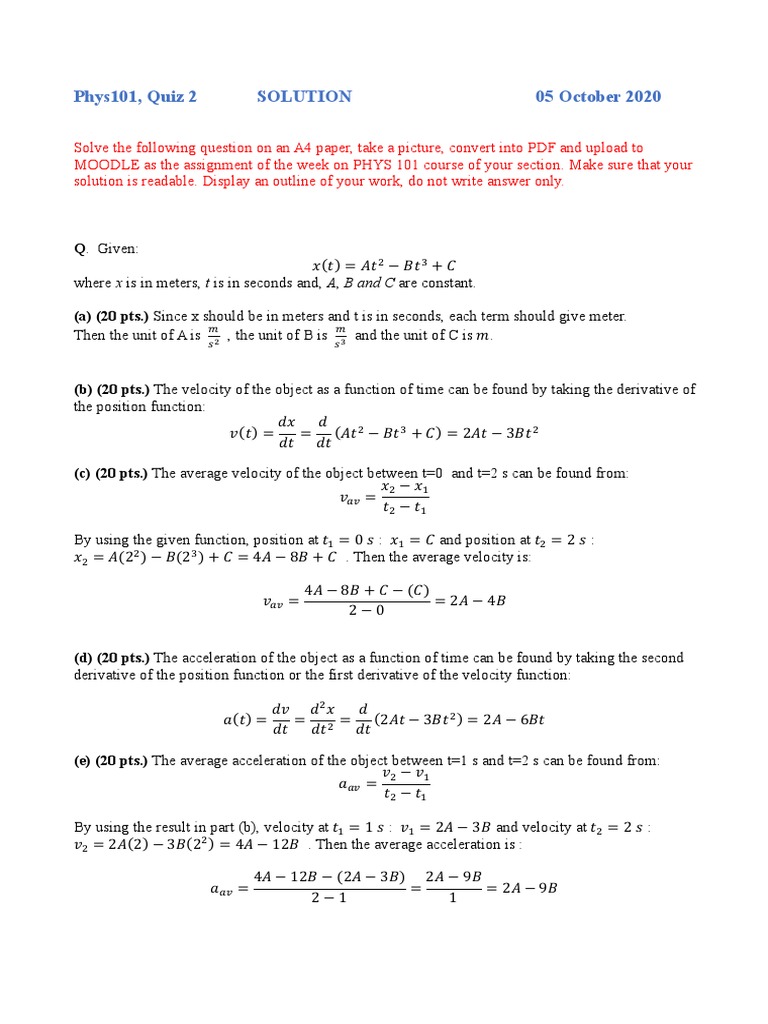 Phys101 Quiz 2 Solution PDF | PDF | Spacetime | Geometric Measurement