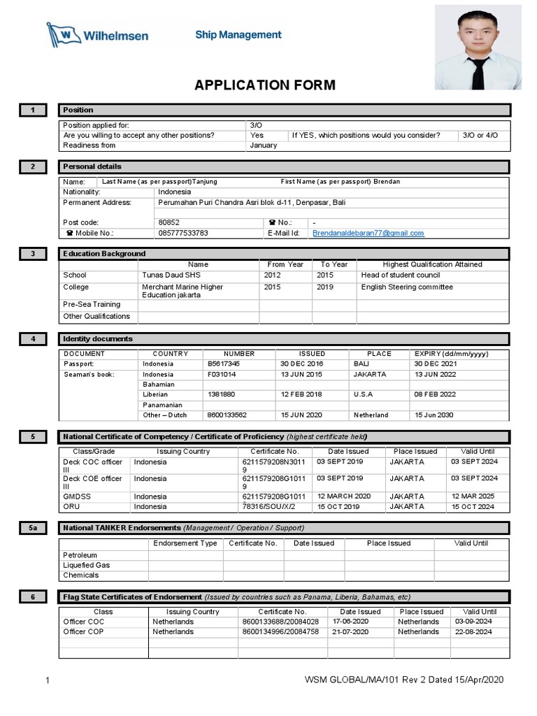 Seafarer Application for 3/O Position | PDF | Freight Transport ...