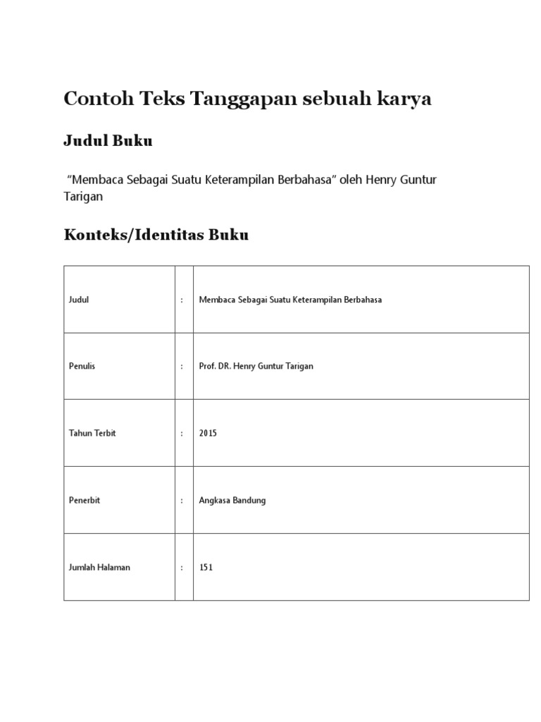Contoh Teks Tanggapan Sebuah Karya | PDF