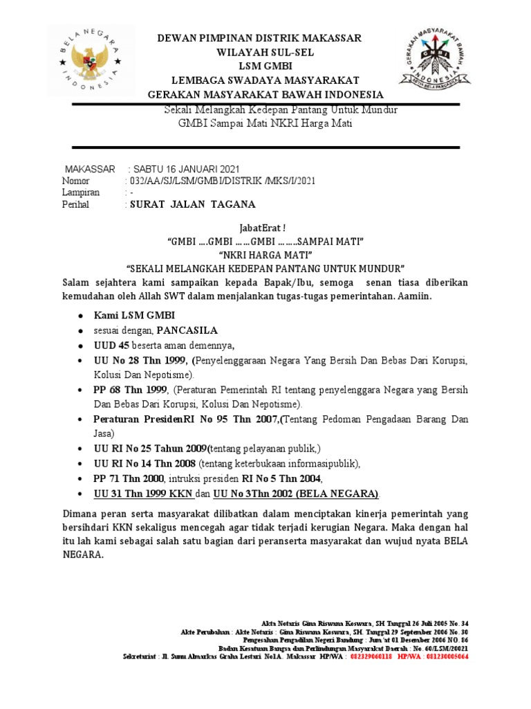 Surat Jalan Distrik Kota Makassar Tim Tagana | PDF Surat Jalan Distrik Kota Makassar Tim Tagana | PDF