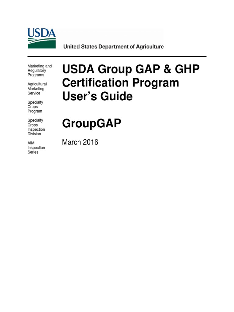 U Usda Group Gap & GHP Certification Program User'S Guide Groupgap ...