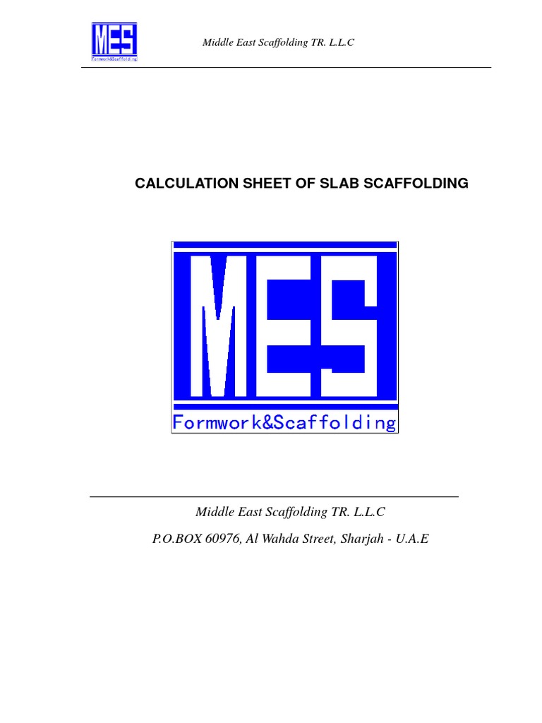 Calculation Sheet of Slab Scaffolding: Middle East Scaffolding TR. L.L.C | PDF | Beam (Structure ...