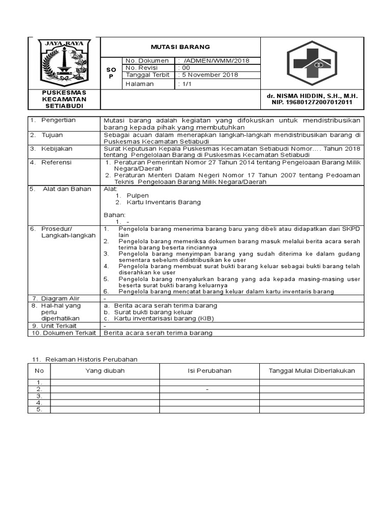 Sop Mutasi Barang | PDF