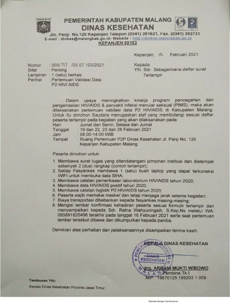 Surat Pertemuan Validasi Data P2 HIVAIDS | PDF