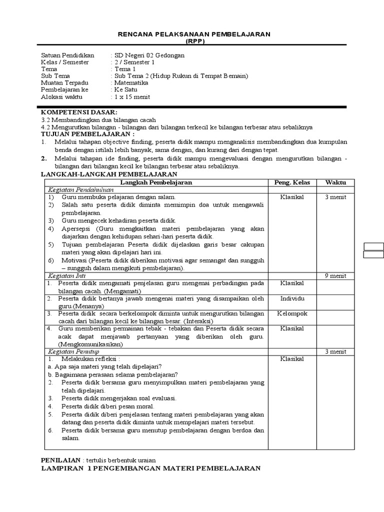 Review RPP Kelas 2 SD | PDF