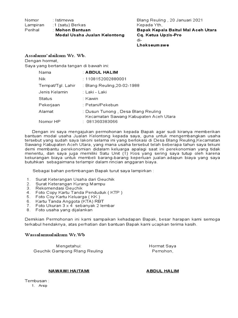 Proposal Pinjaman Modal Usaha Baitul Mal | PDF