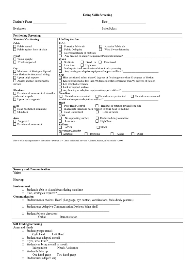 Eating Skills Screening | PDF | Anatomical Terms Of Motion | Pelvis