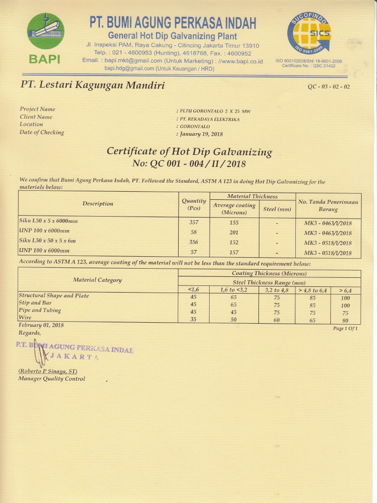 Mill Certificate - Shipment 1 | PDF | Transition Metals | Building ...