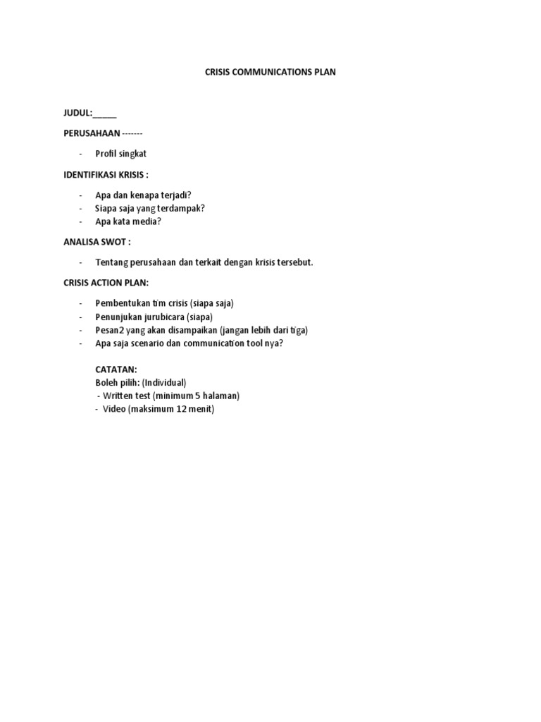 Crisis Communications Plan Template Indo | PDF