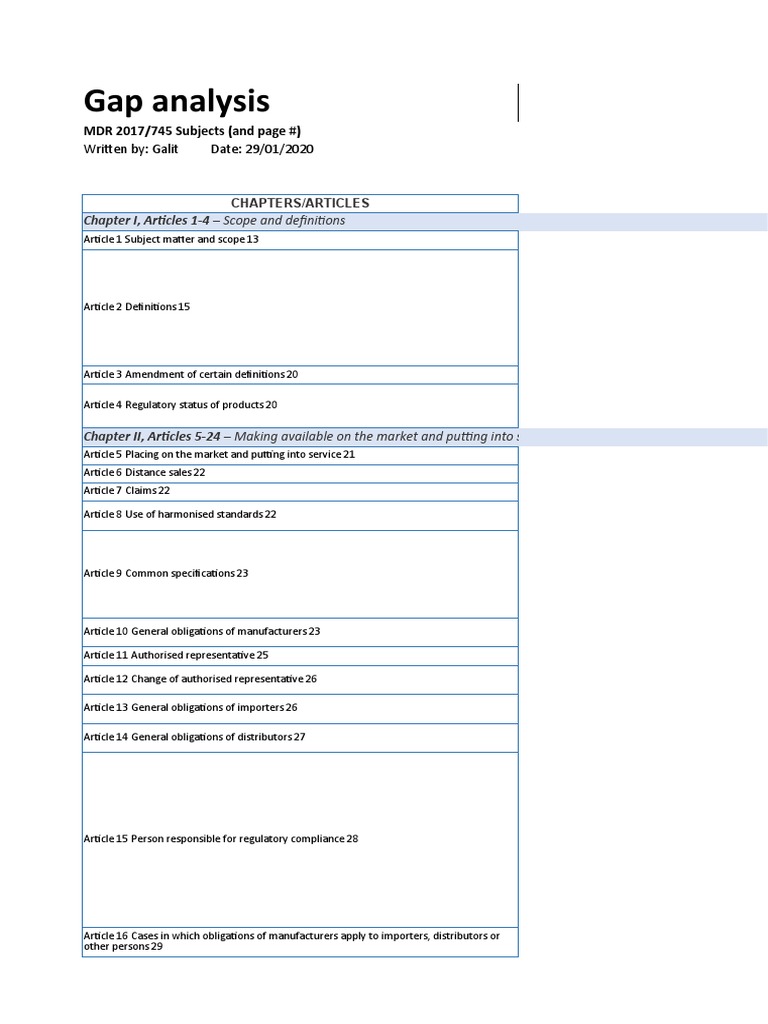 Gap Analysis MDR 2017.745 | PDF | Medical Device | Business