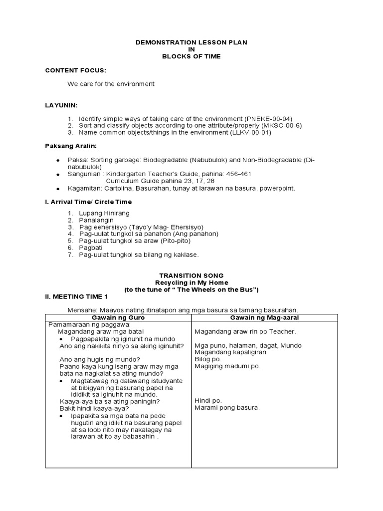 Daily Lesson Log in Kindergarten | PDF