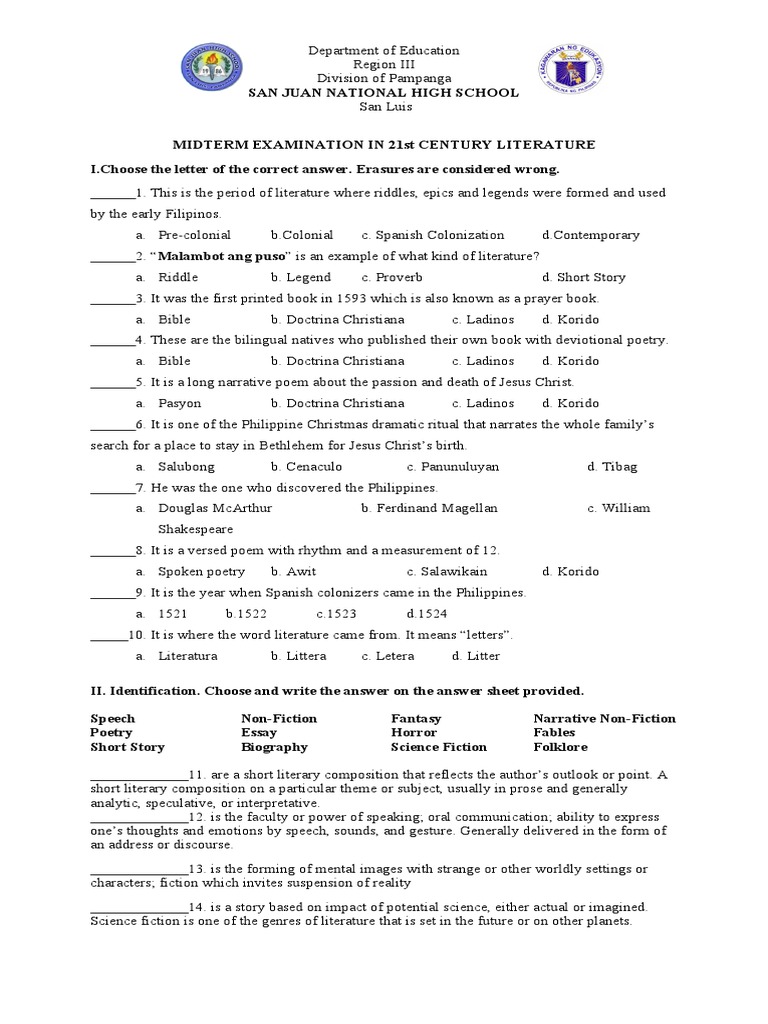 Midterm Exam: 21st Century Literature | PDF | Narrative | Writing