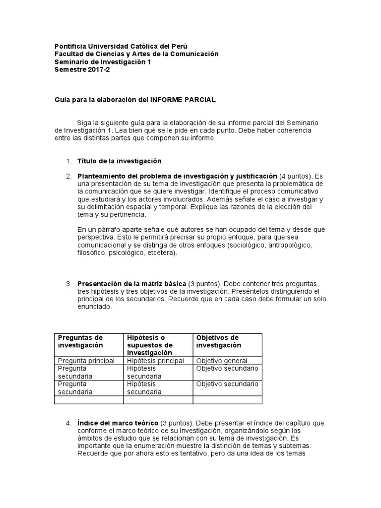 Guía Del Informe Parcial | PDF | Bibliografía | Hipótesis