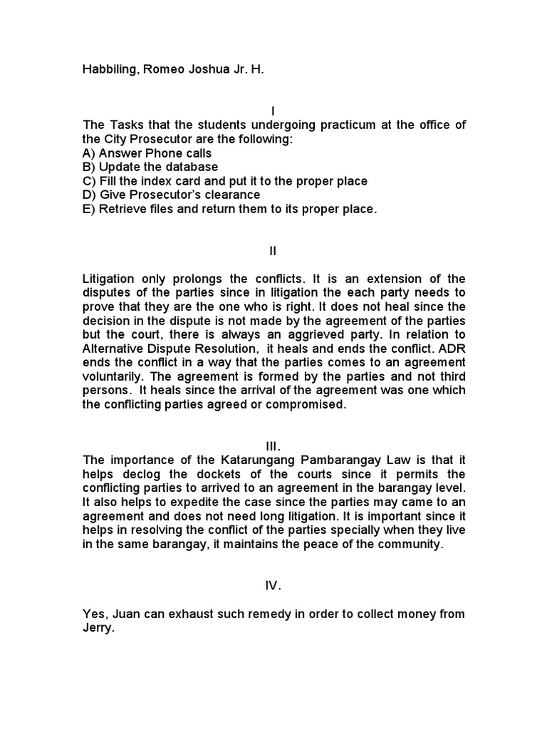 ADR Habbiling, Romeo Joshua | PDF | Alternative Dispute Resolution | Trials