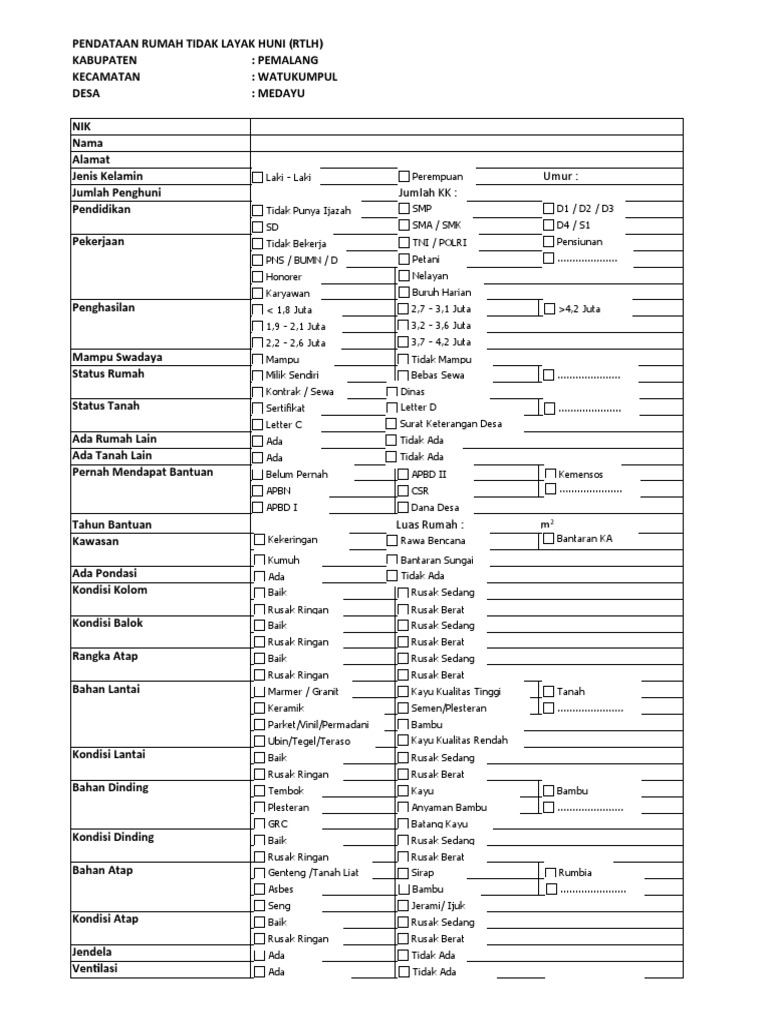 Form Isian Permohonan Bantuan RTLH | PDF
