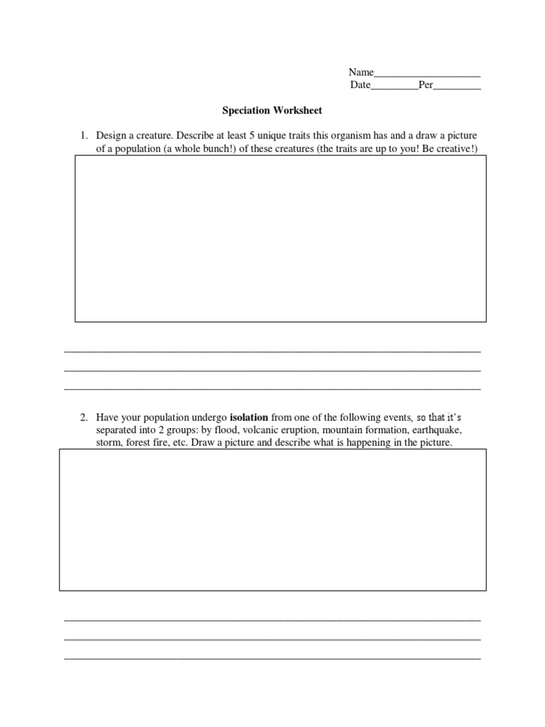 Speciation Worksheet | PDF