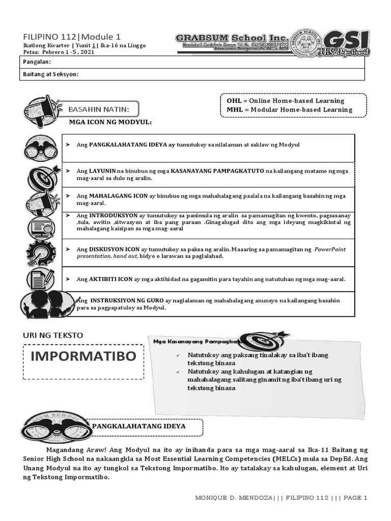 Filipino 112 Module 1 3Q | PDF