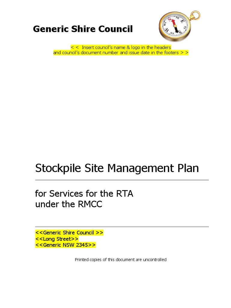 Stockpile Site Management Plan: Generic Shire Council | PDF | Asphalt ...