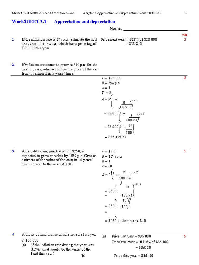 Depreciation Worksheet Maths A Free Rental Property Depreciation