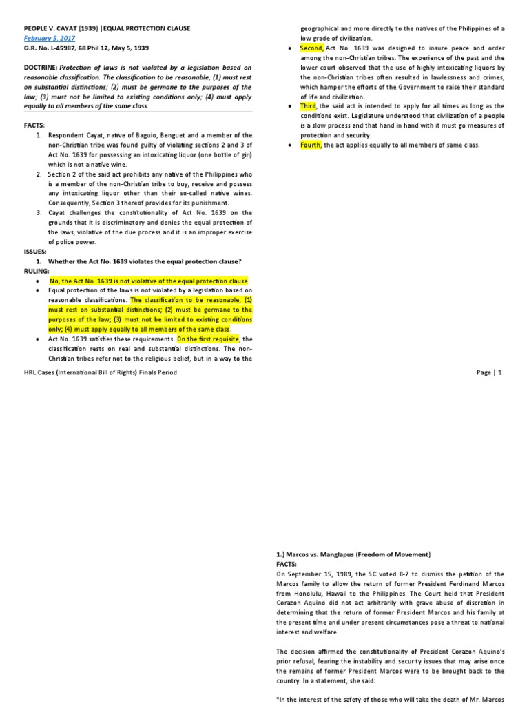 HRL International Bill of Rights Case Digests Nov. 10 2020 Class | PDF ...
