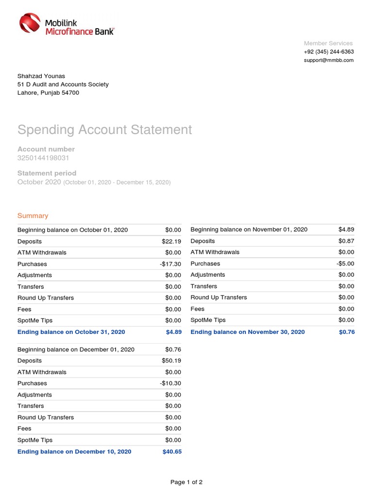 Mobilink Bank Statement Sample | PDF | Deposit Account | Banks