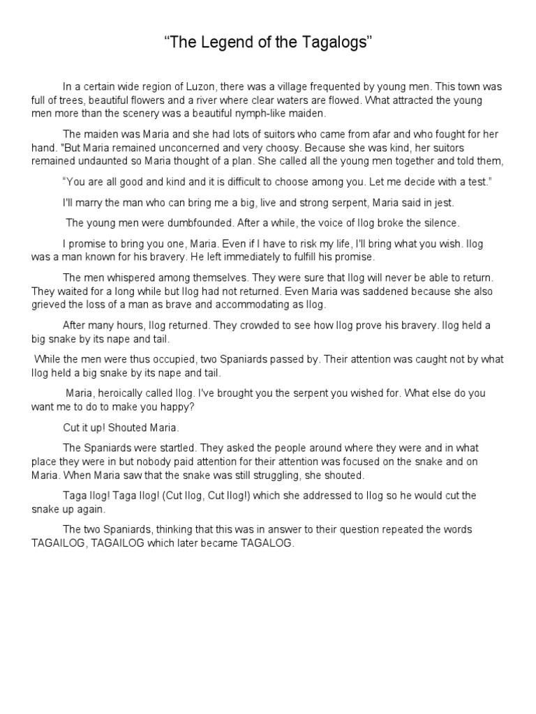 The Legend of the Tagalogs Explained | PDF | Tagalog Language