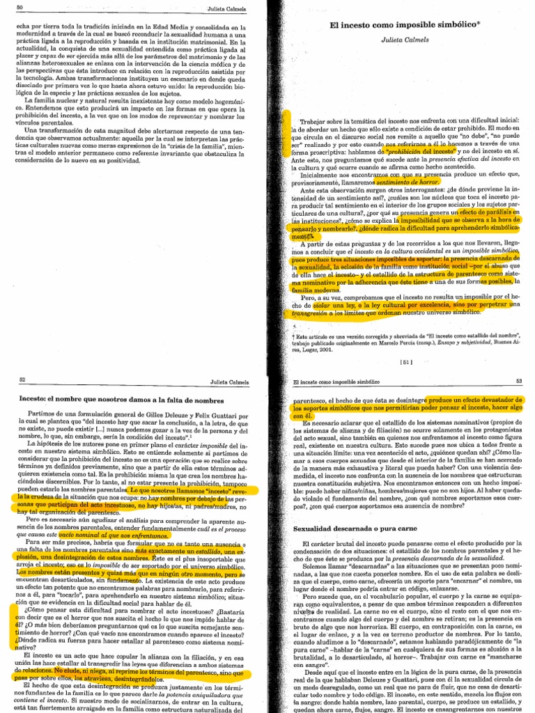 CALMELS El Incesto Como Imposible Simbólico | PDF