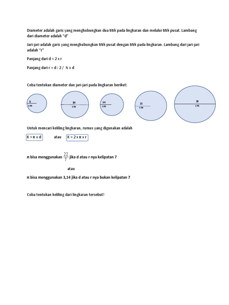 Rumus dan Contoh Diameter Lingkaran | PDF